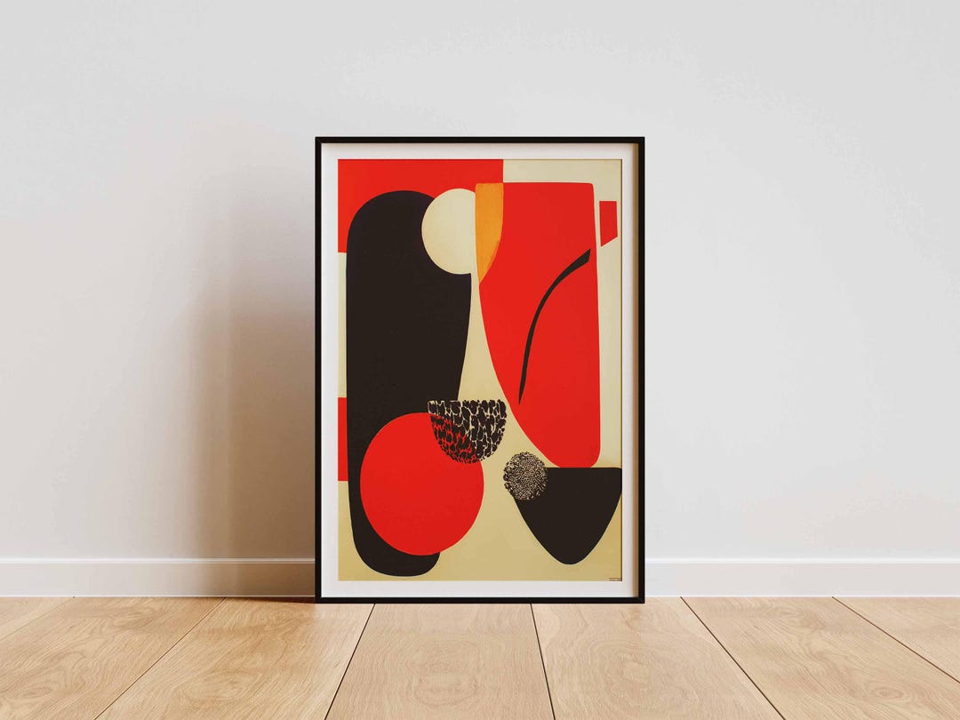 Minimalist Abstract Print Red Black Fluid Shapes Digital Download ...