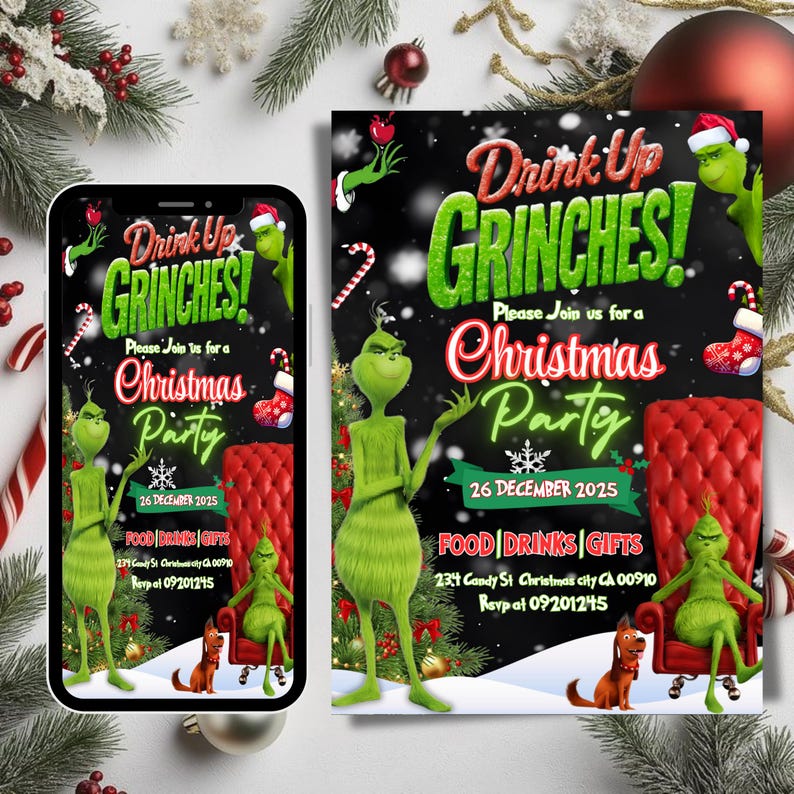 Grinch Christmas Party Invitation, Grinchmas Invite (canva Editable) - Etsy