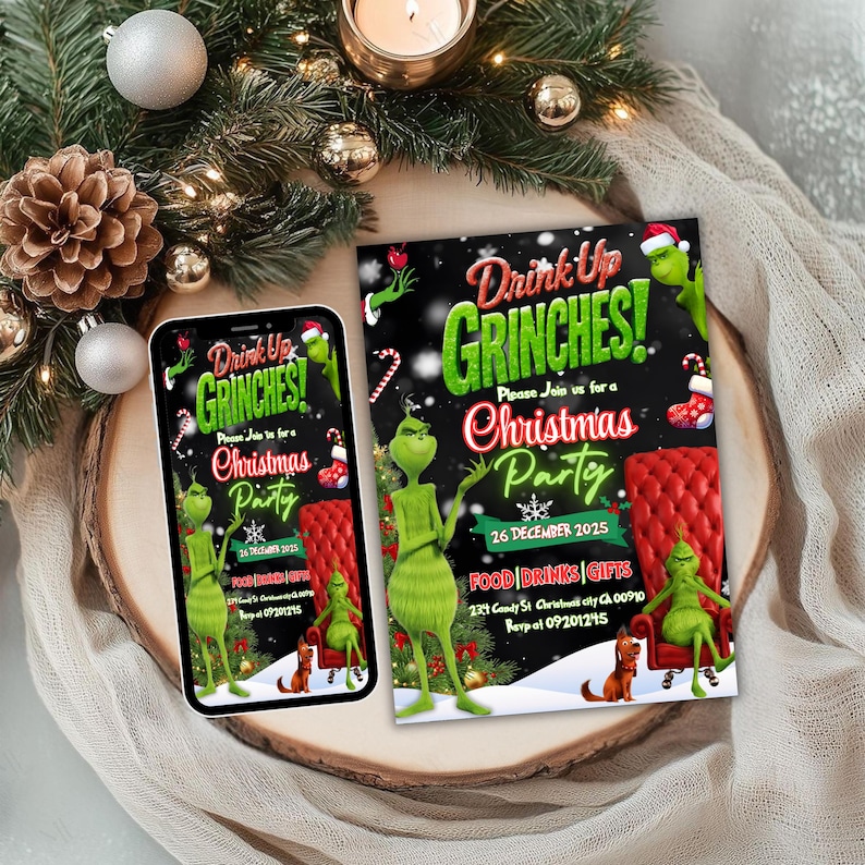 Grinch Christmas Party Invitation, Grinchmas Invite (canva Editable) - Etsy