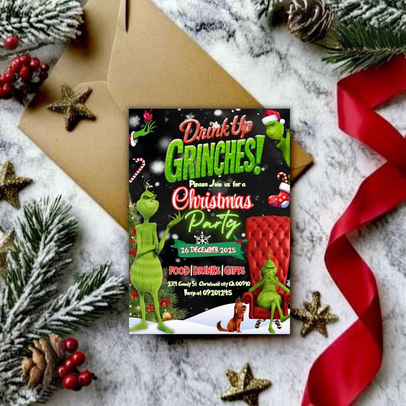 Grinch Christmas Party Invitation, Grinchmas Invite (canva Editable) - Etsy