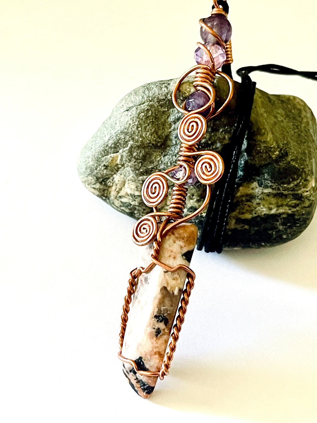 Rainbow Jasper Wand Necklace Wire Wrap Necklace Handmade Wire Wrap ...