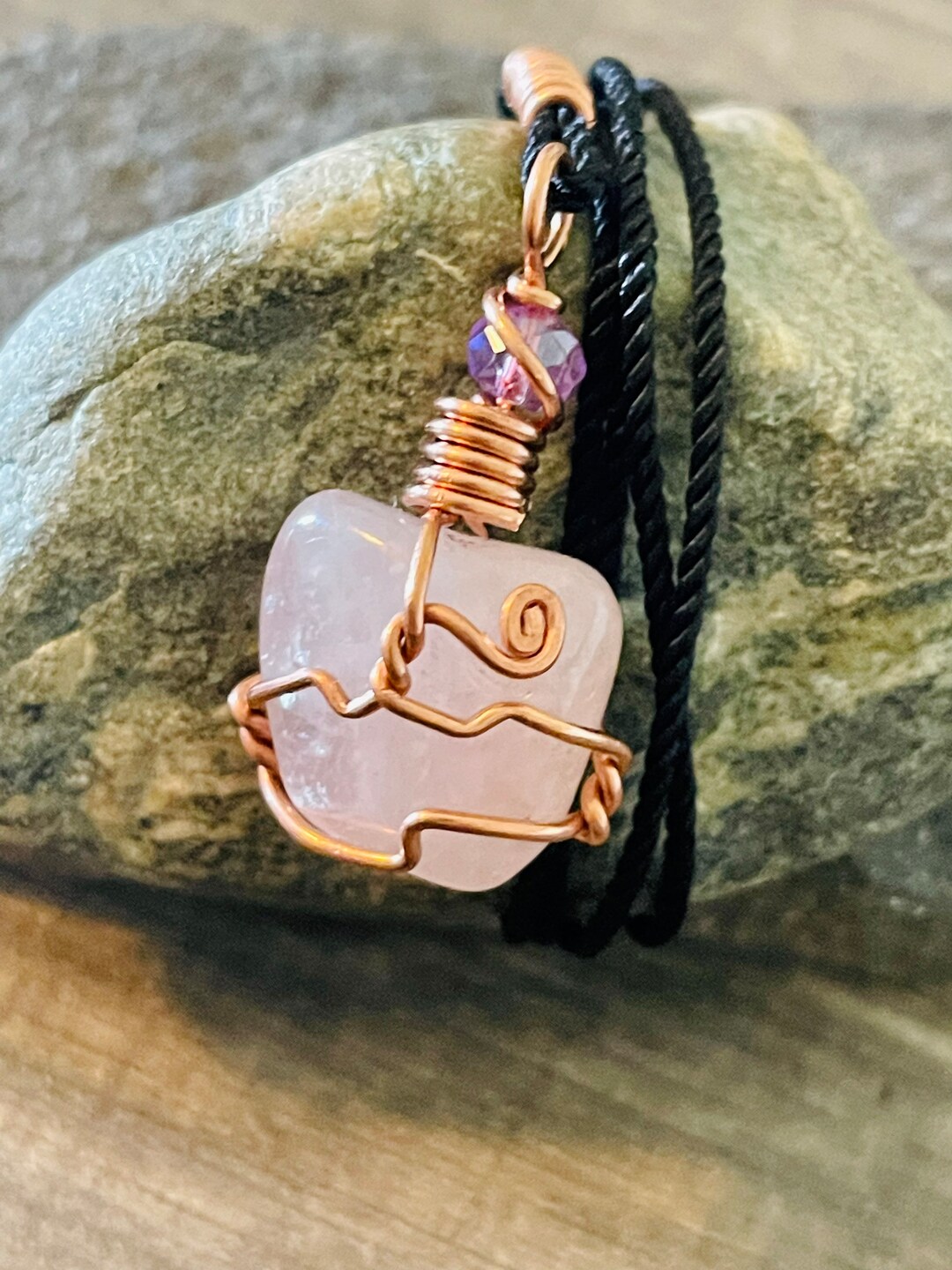 Rose Quartz Necklace Copper Wire Wrap Handmade Jewelry - Etsy