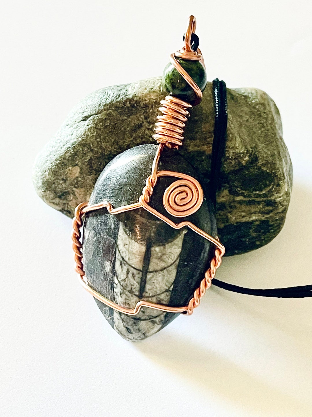 Orthoceras Fossil Wire Wrap Necklace Handmade Wire Wrap Crystal ...
