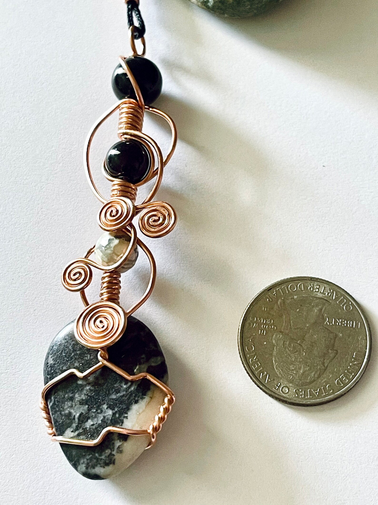 Zebra Marble Wand Necklace Copper Wire Wrap Handmade Jewelry Wand ...