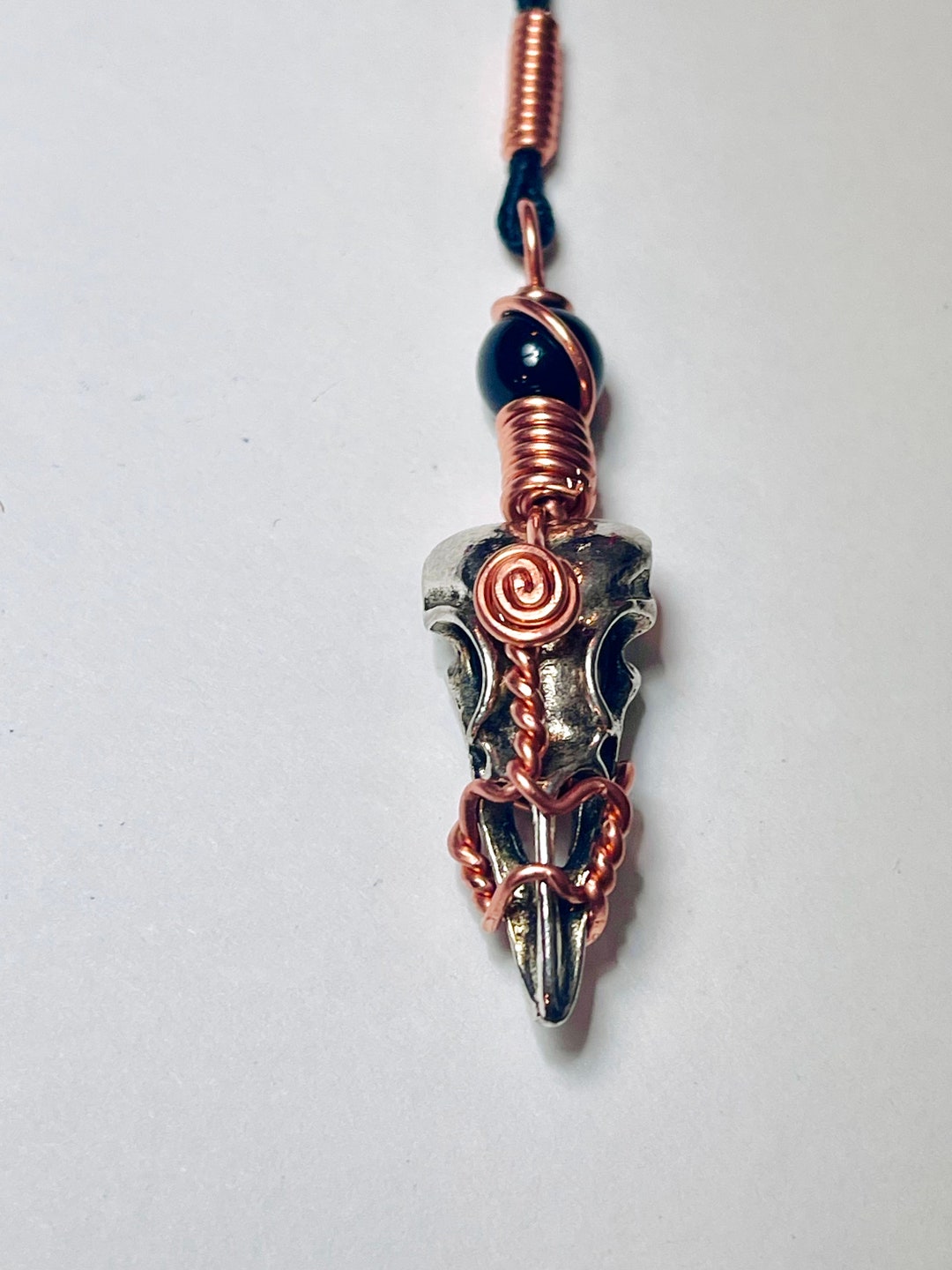 Raven Skull Necklace Copper Wire Wrap Necklace Handmade Artisan ...
