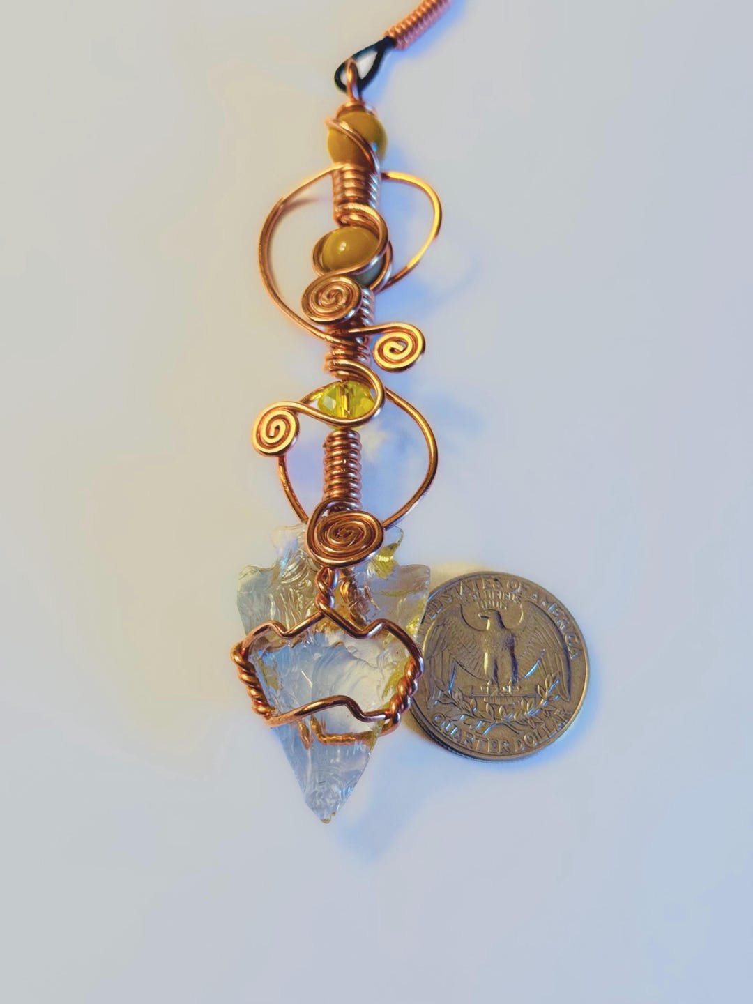 Slag Glass Arrowhead Wire Wrap Wand Necklace, Handmade Crystal Wire ...