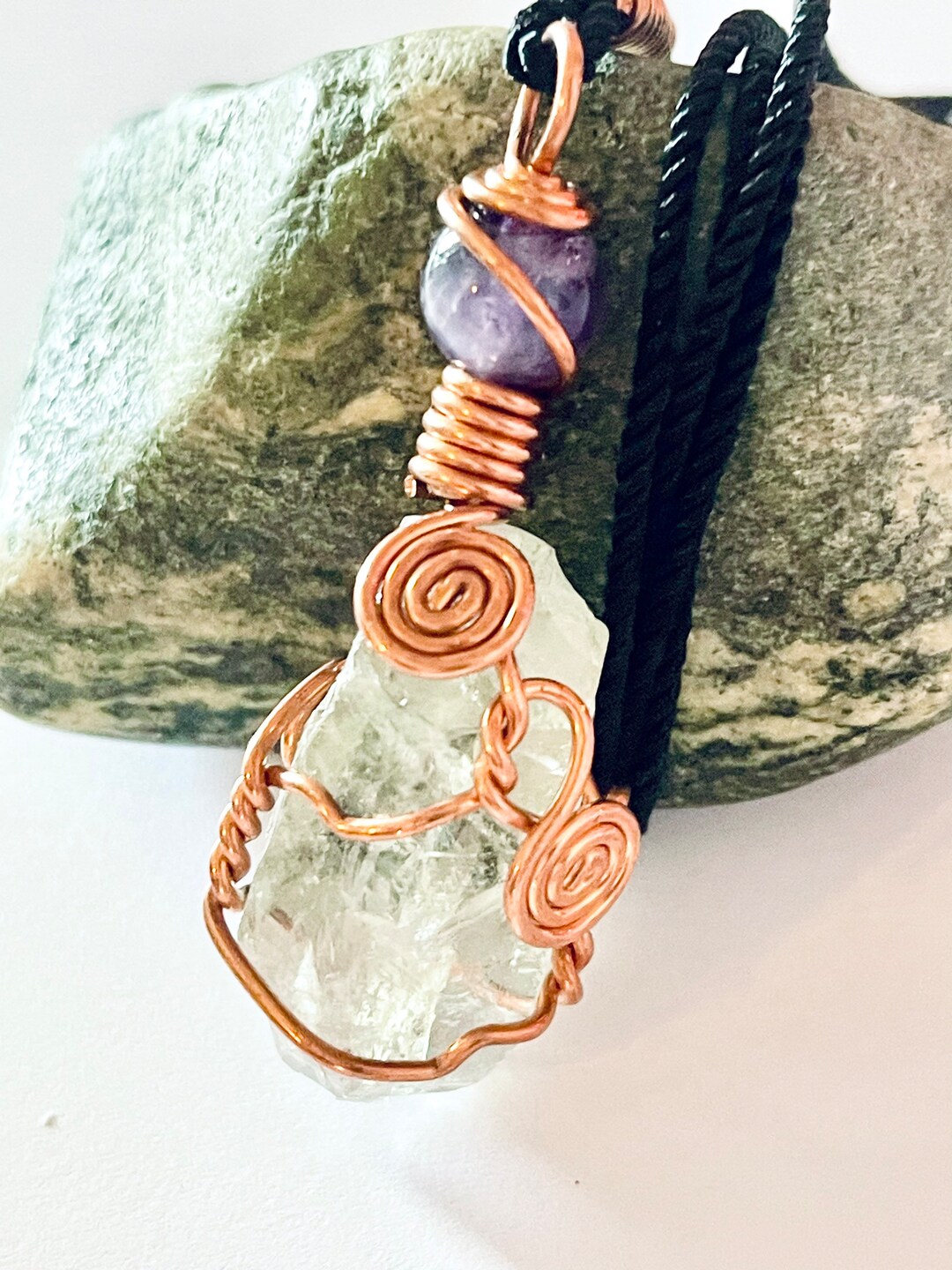 Green Amethyst Necklace Handmade Wire Wrap Jewelry Wire Wrap Necklaces ...