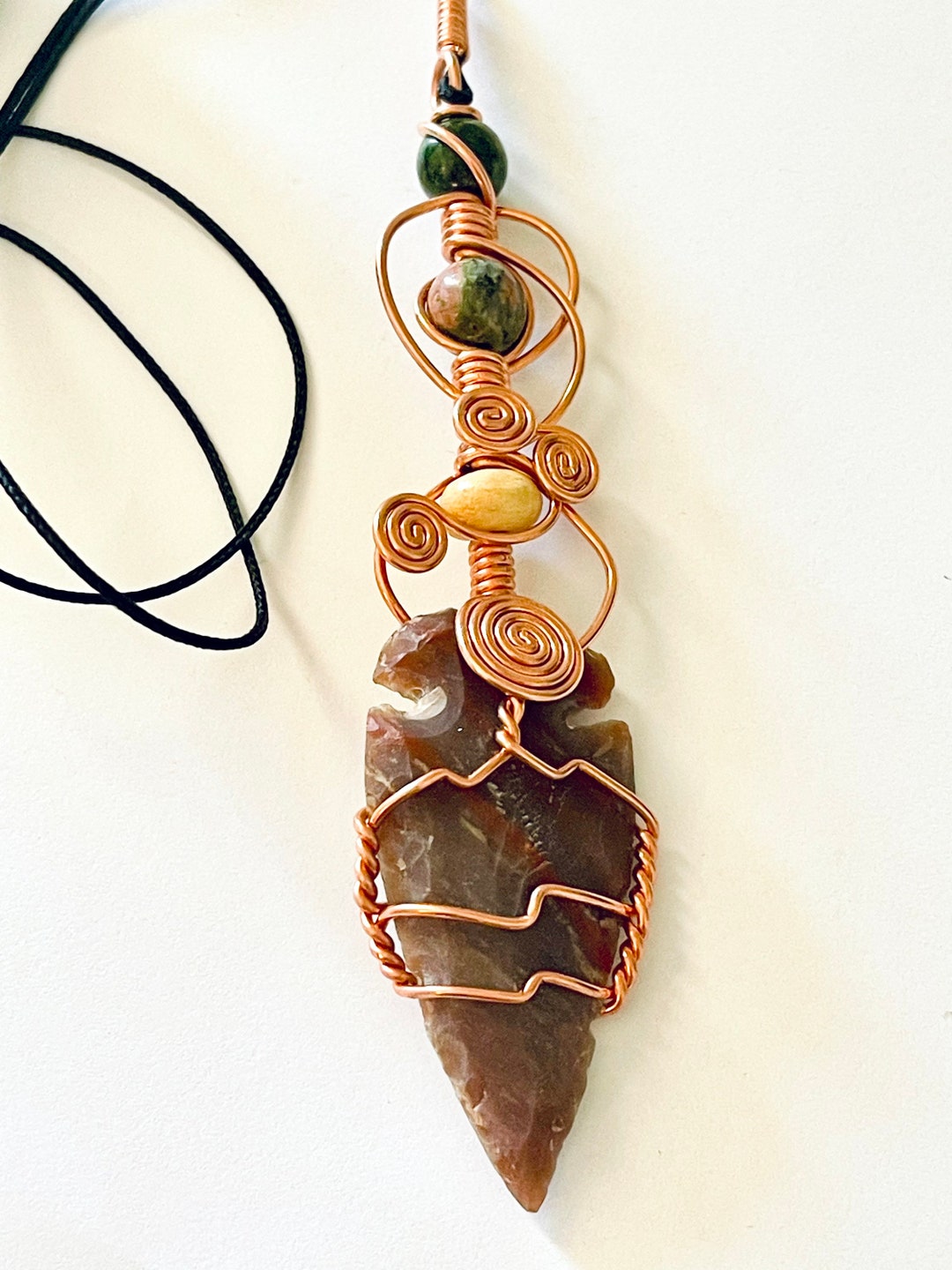 LARGE Jasper Arrowhead Wire Wrap Wand Necklace Handmade Wire Wrap ...