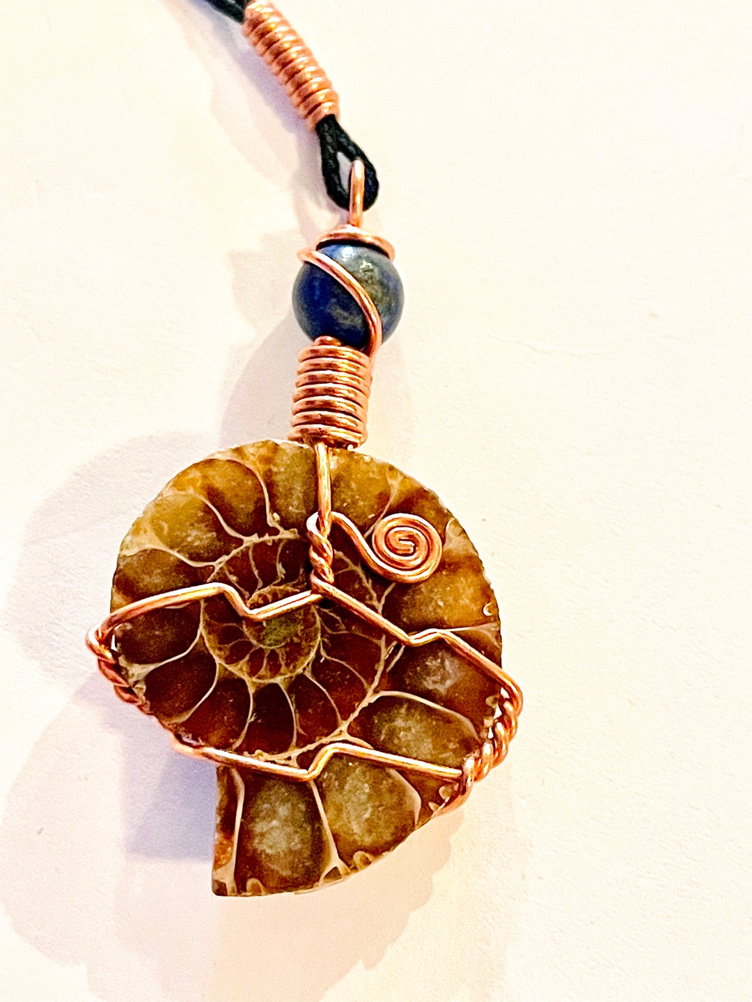 Ammonite Fossil Copper Wire Wrap Necklace Handmade Crystal Jewelry Wire ...
