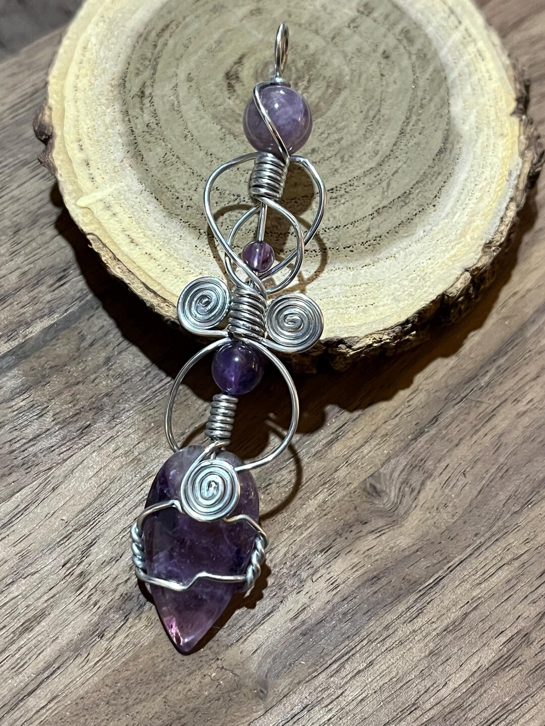 Amethyst Wire Wrap Wand Pendant, Purple Amethyst Gemstone Pendant - Etsy