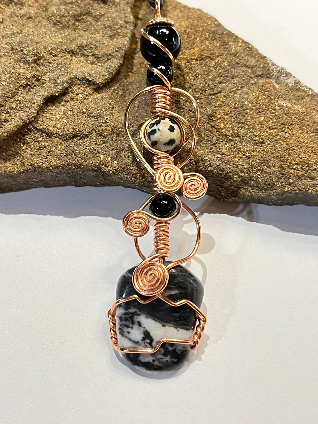 Zebra Marble Copper Wire Wrap Wand Necklace Gemstone Wand - Etsy