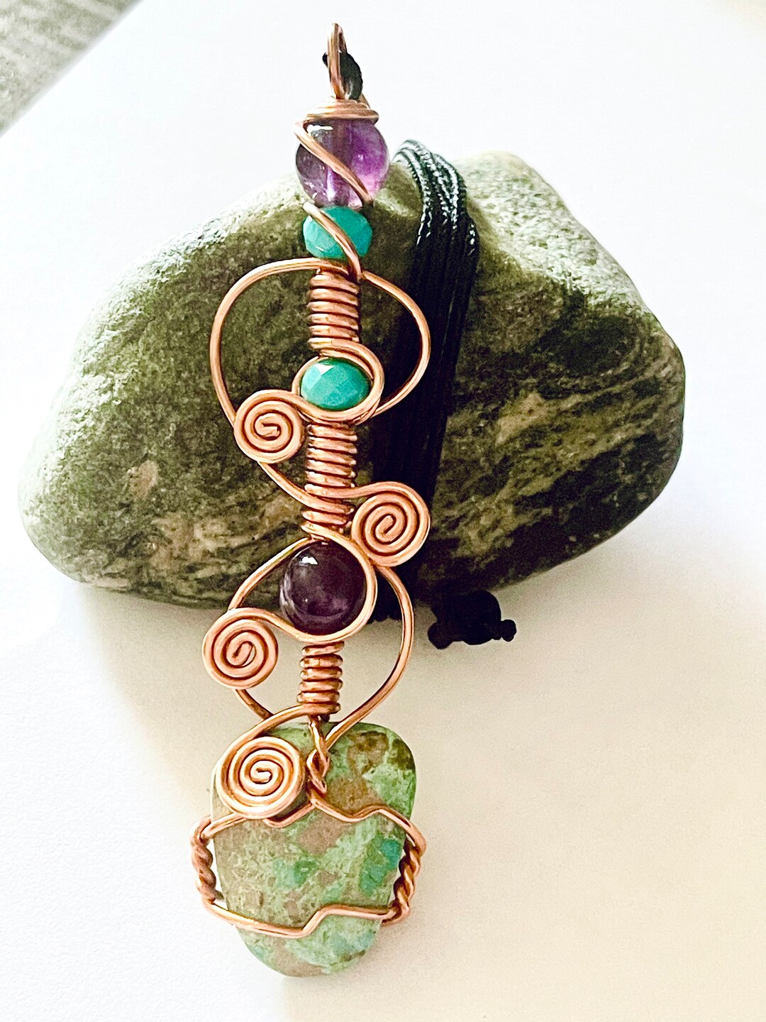 Turquoise Wand Necklace Copper Wire Wrap Handmade Jewelry Wand Pendant ...