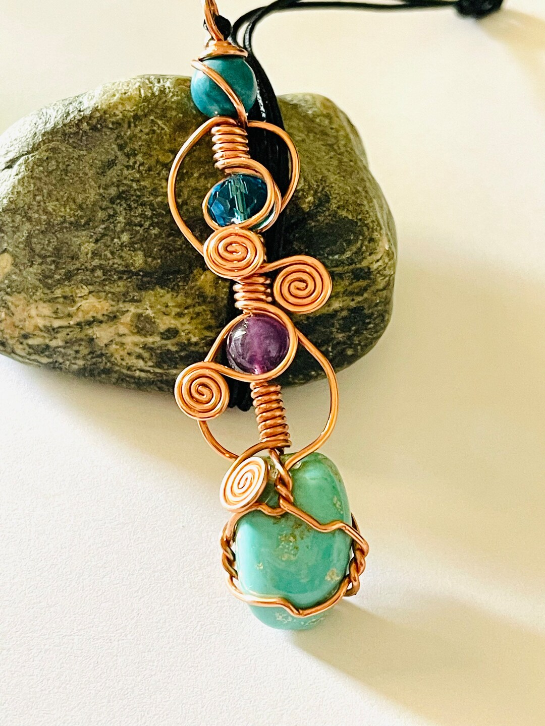 Turquoise Wand Necklace Copper Wire Wrap Handmade Jewelry Wand Pendant ...