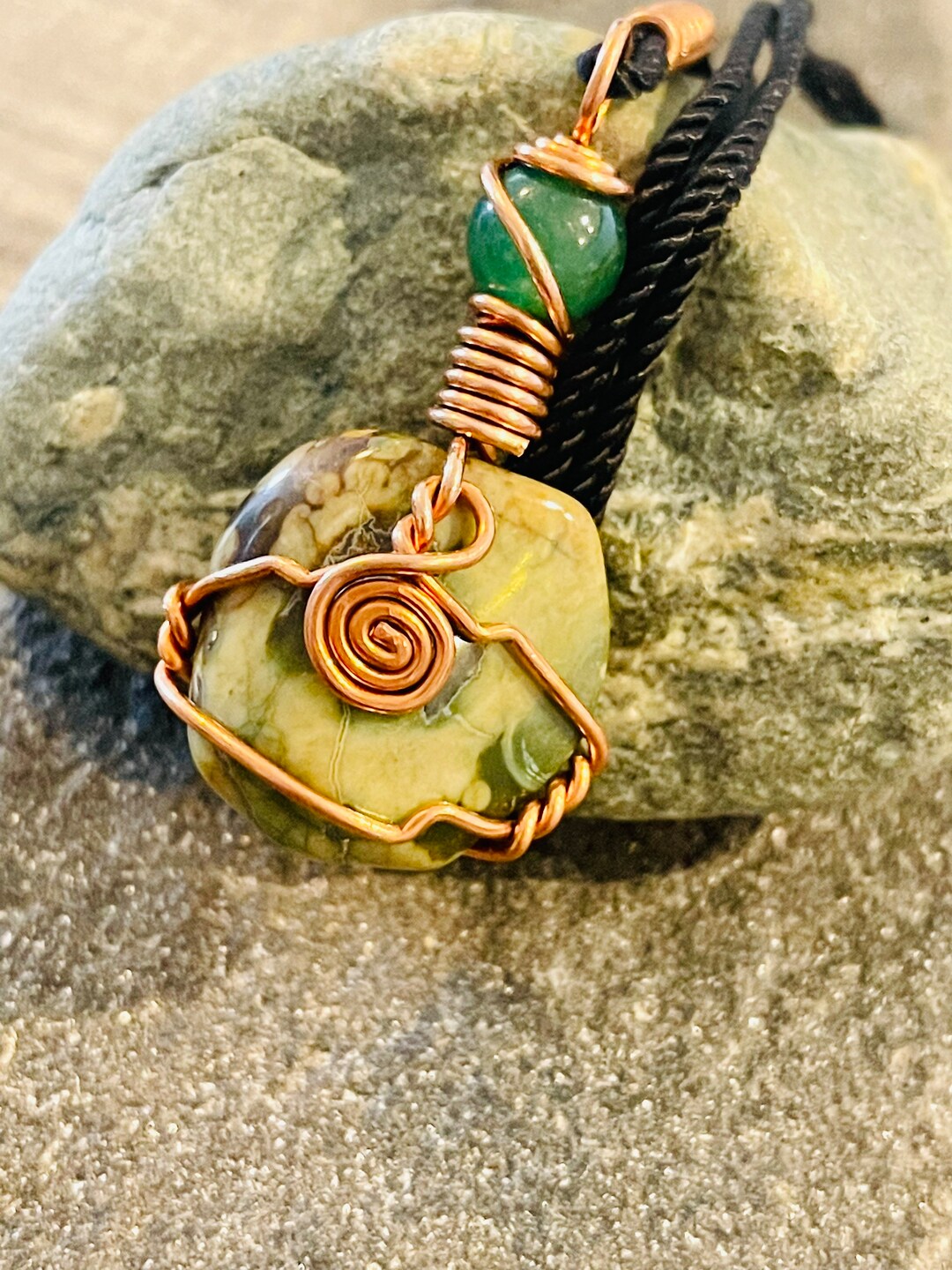 Rainforest Jasper Necklace Copper Wire Wrap - Etsy
