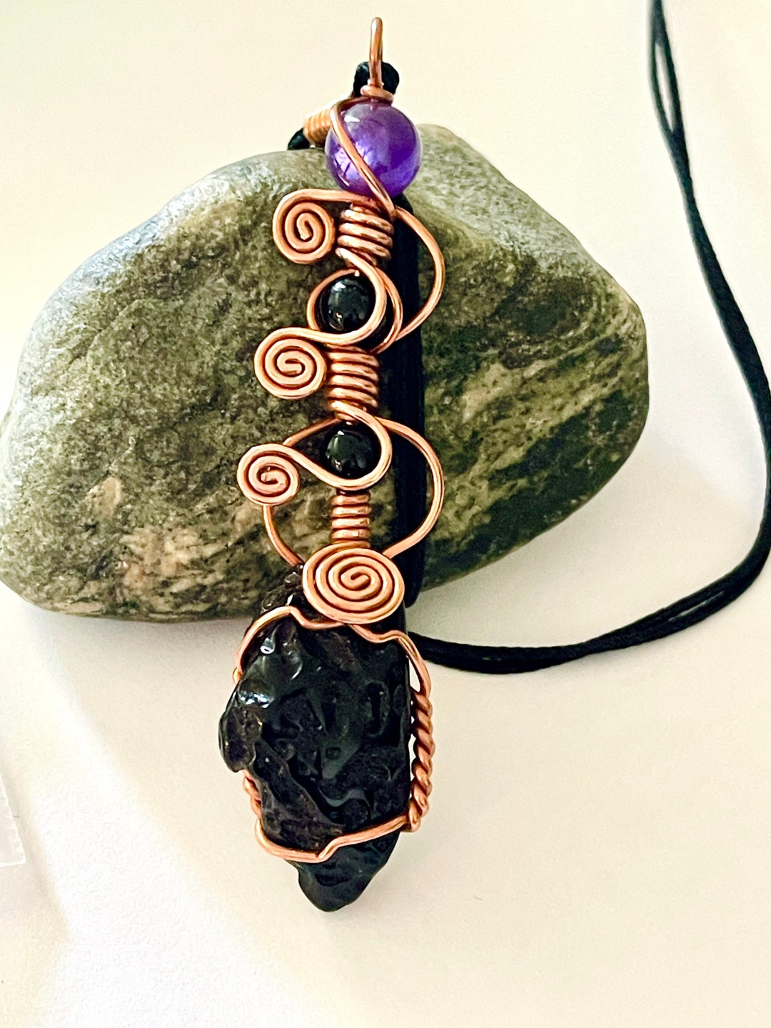 Tibetan Tektite Wand Necklace Wire Wrap Necklace Handmade Wire Wrap ...