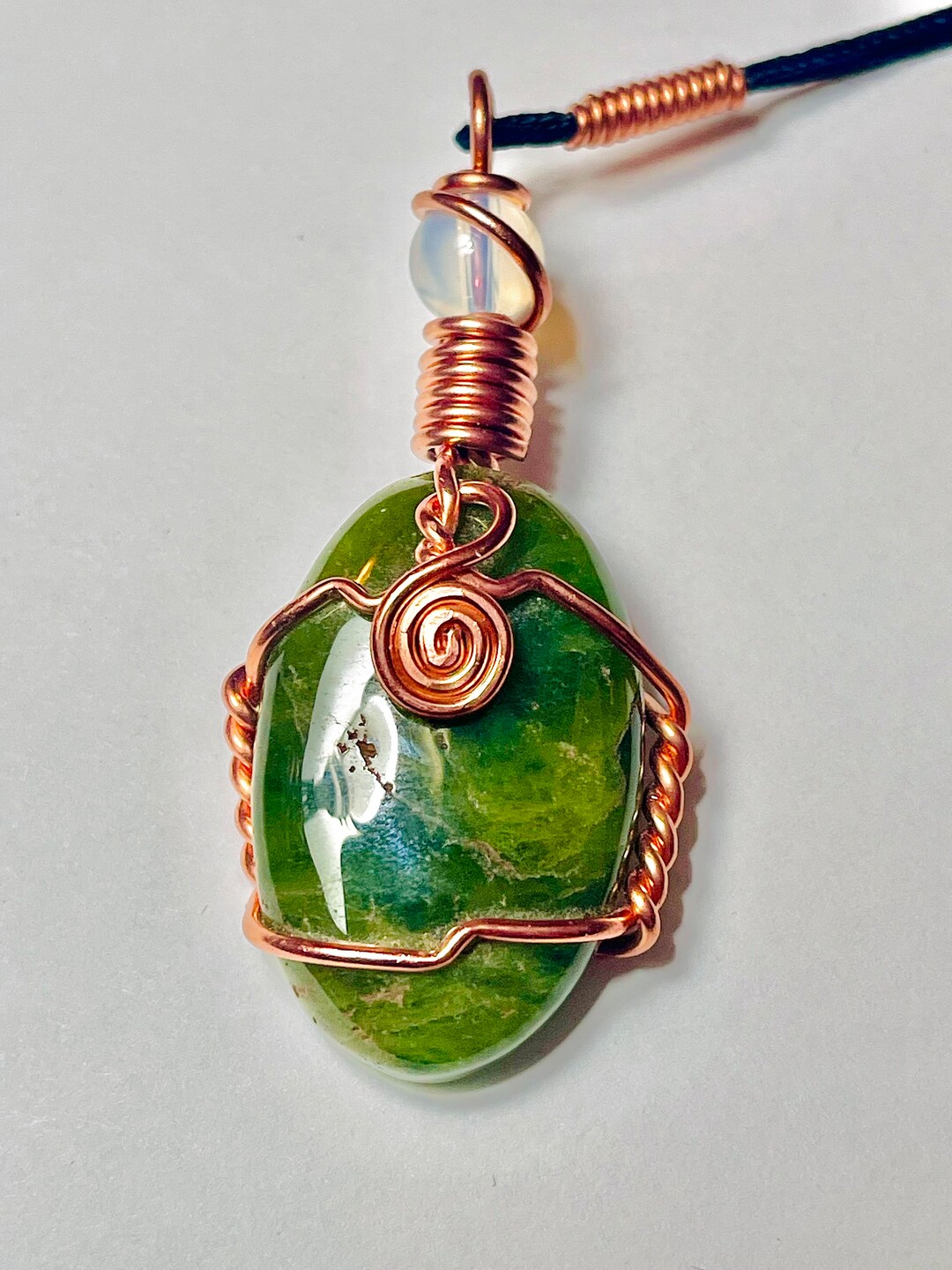 Green Jasper Necklace Copper Wire Wrap Necklace Handmade Artisan ...