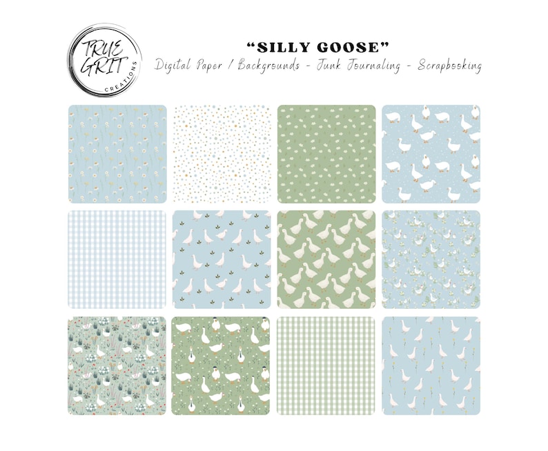 Goose Digital Paper Pack: Geese & Daisy Patterns (12x12, Digital ...