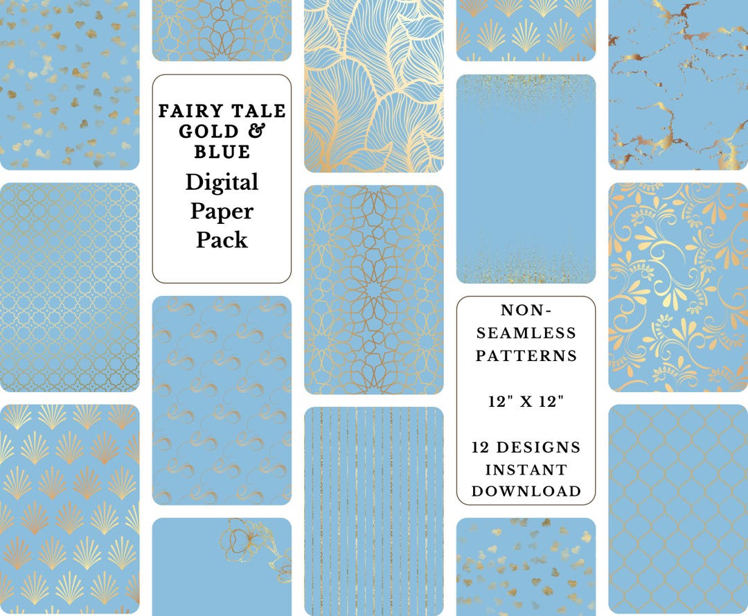 Blue Gold Digital Paper Pack | Fairy Tale Digital Backgrounds ...