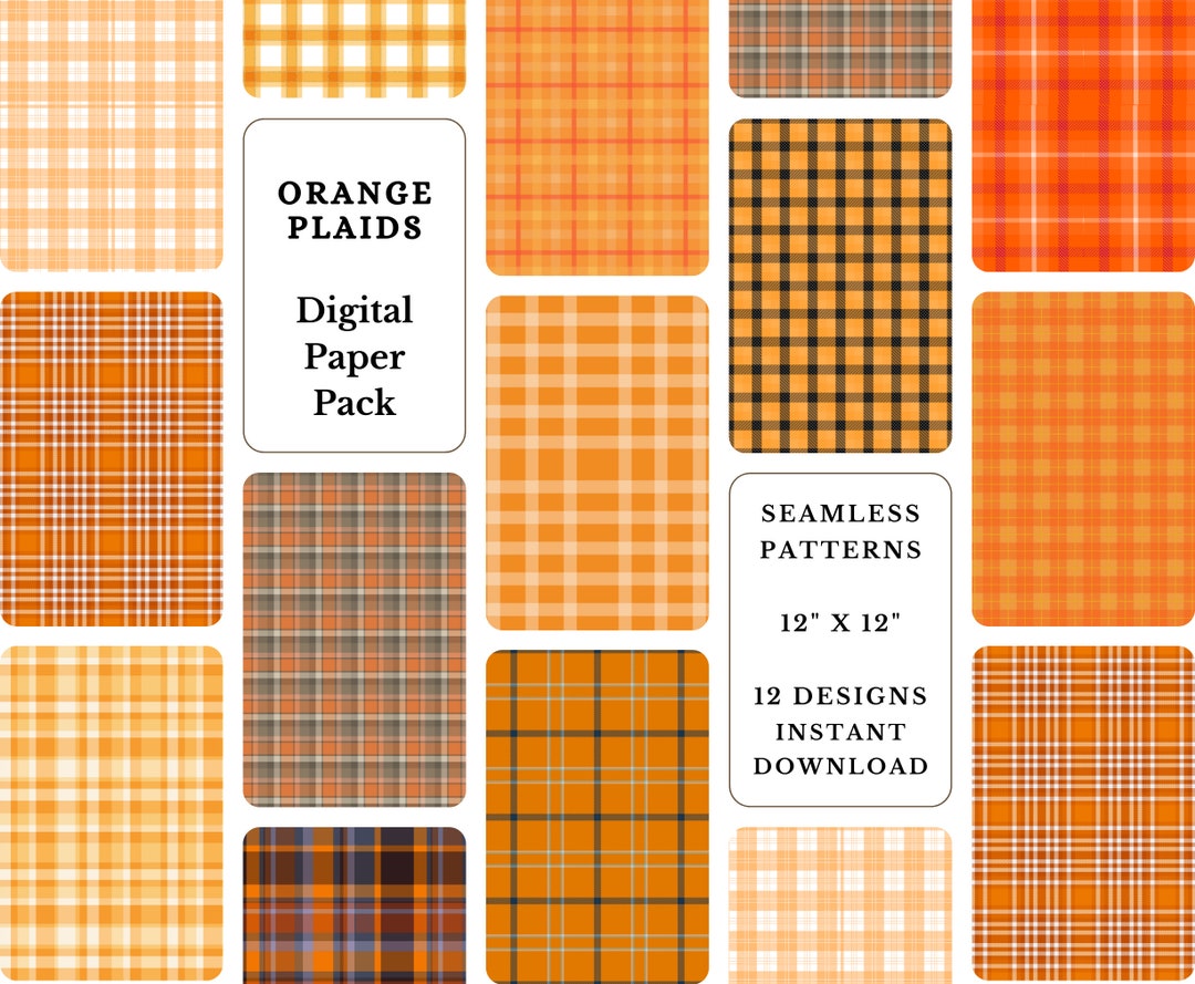 Orange Plaid Digital Paper | Digital Paper Pack | Gingham Check Digital ...