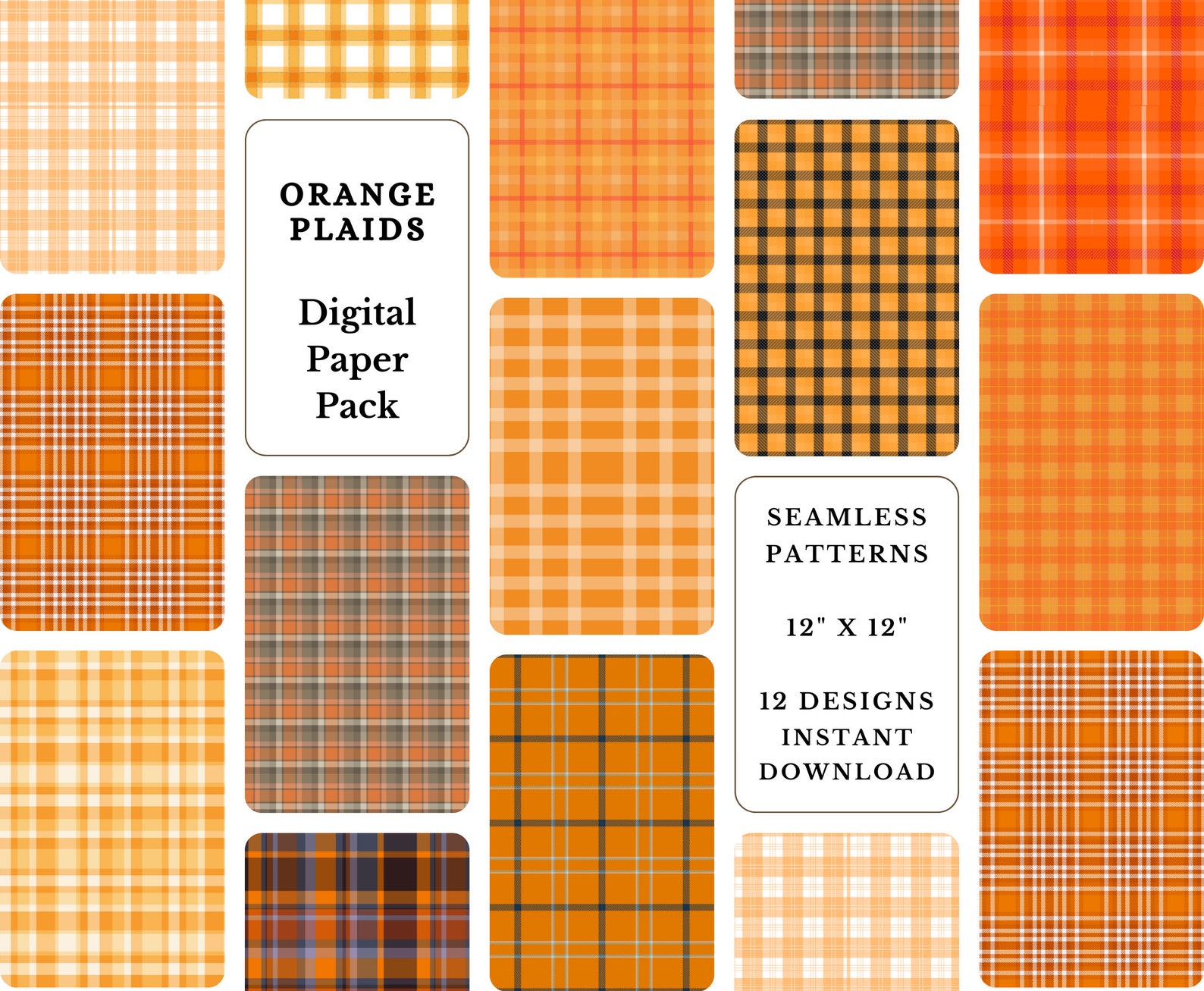 Orange Plaid Digital Paper | Digital Paper Pack | Gingham Check Digital ...