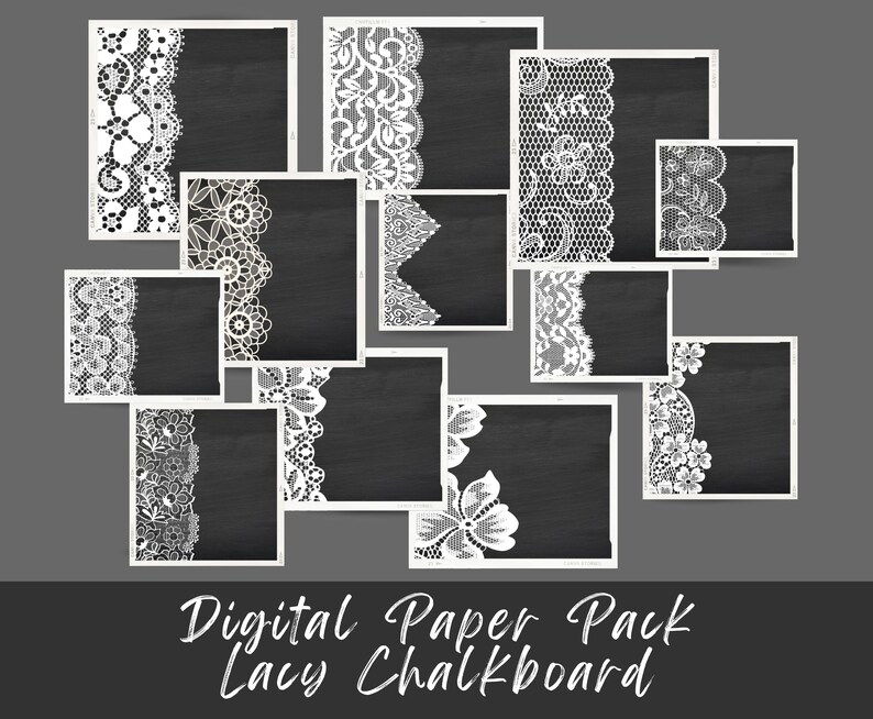 Lace and Chalkboard Digital Paper Pack: Wedding Designs (digital ...