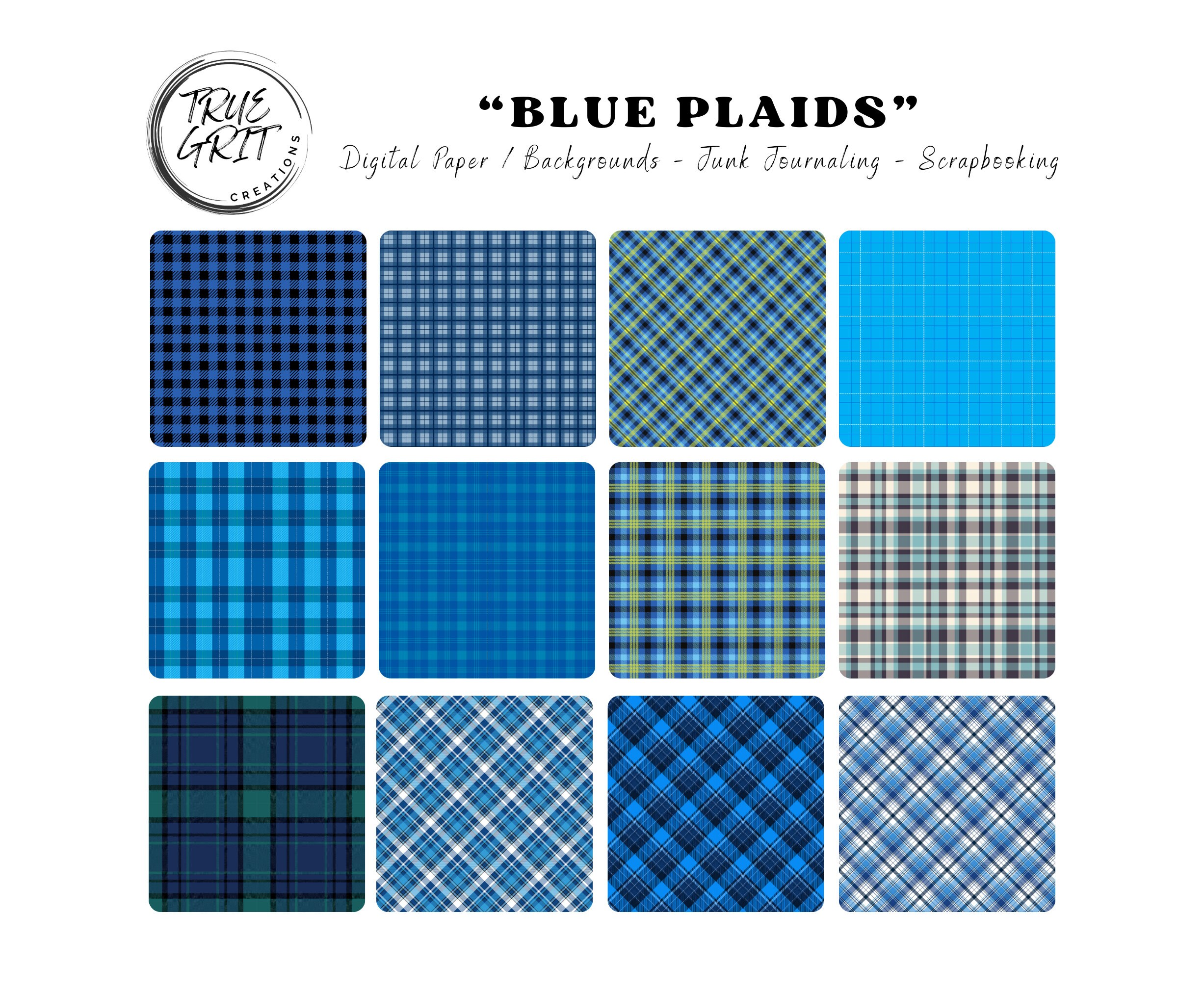 Blue Plaid Digital Paper Digital Paper Pack Gingham Check Digital Paper ...