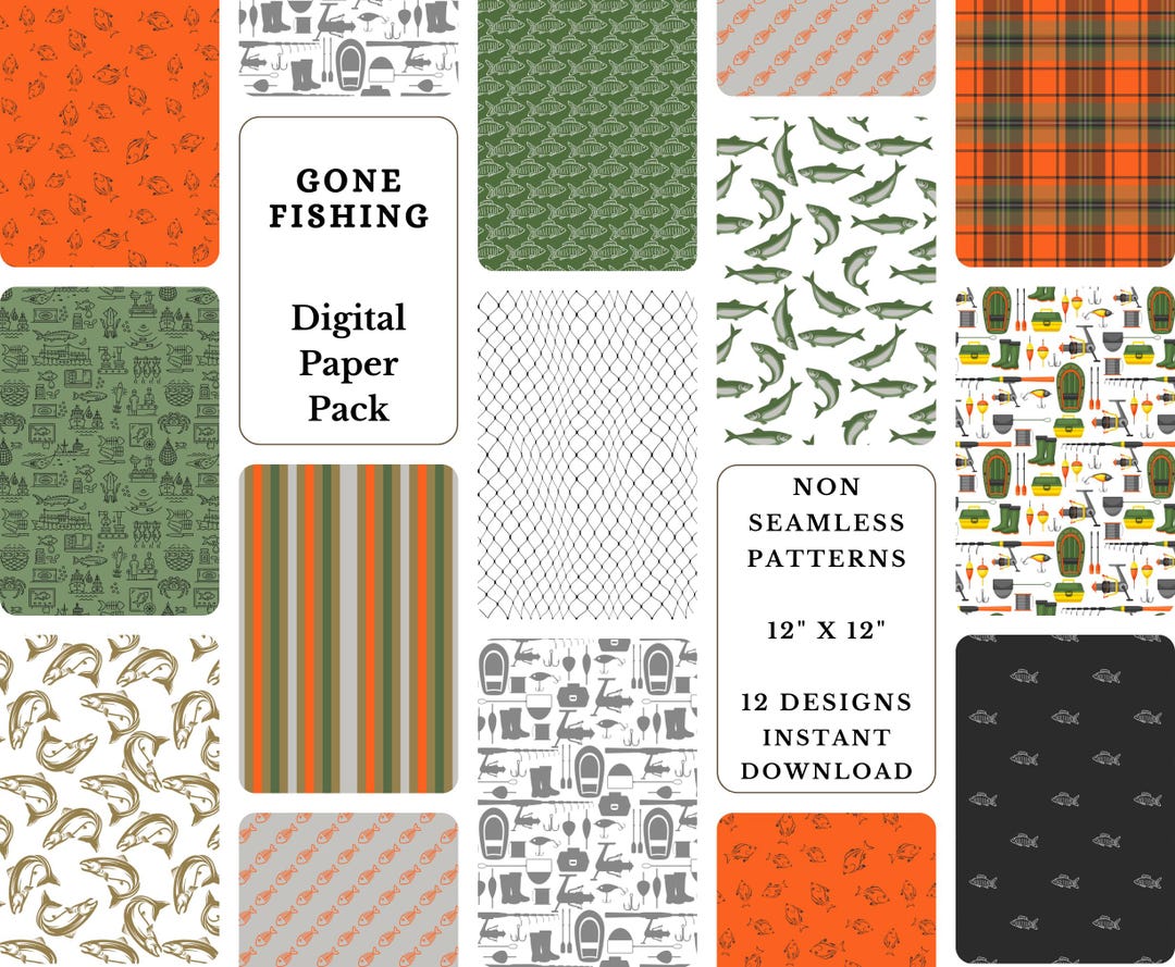 Fishing Digital Paper Pack | Fishing Patterns | Fishing Themed Junk ...