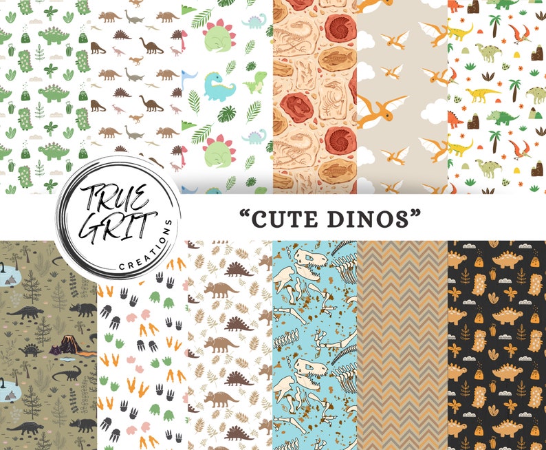 Cute Dinosaur Digital Paper Pack Seamless Dino Patterns Instant ...