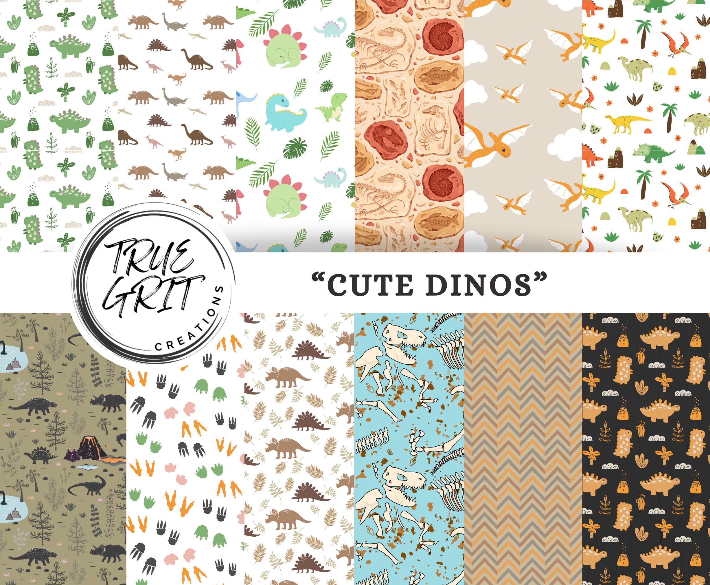 Cute Dinosaur Digital Paper Pack Seamless Dino Patterns Instant ...