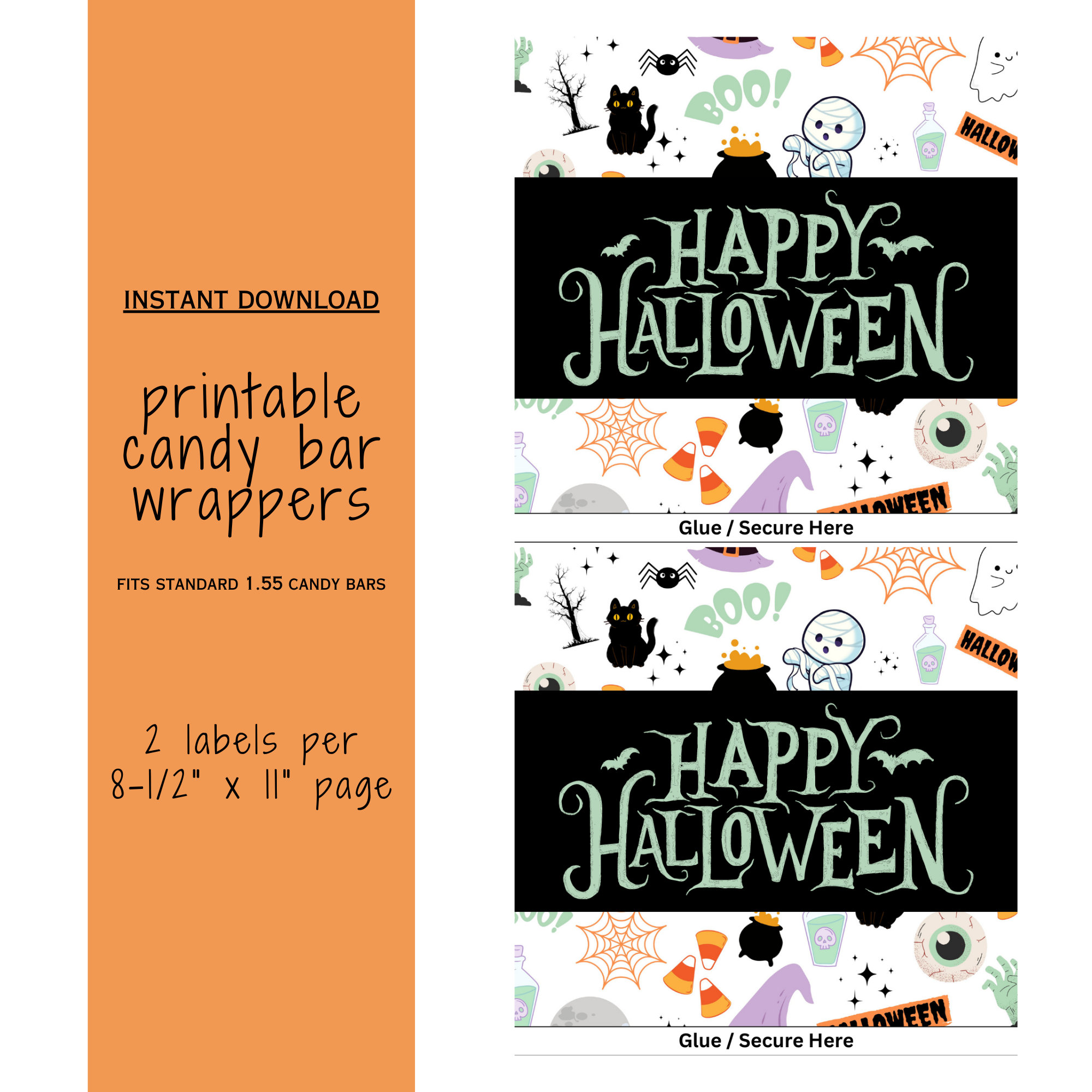 Halloween Candy Bar Wrapper: Printable Chocolate Labels (PDF, JPEG) - Etsy