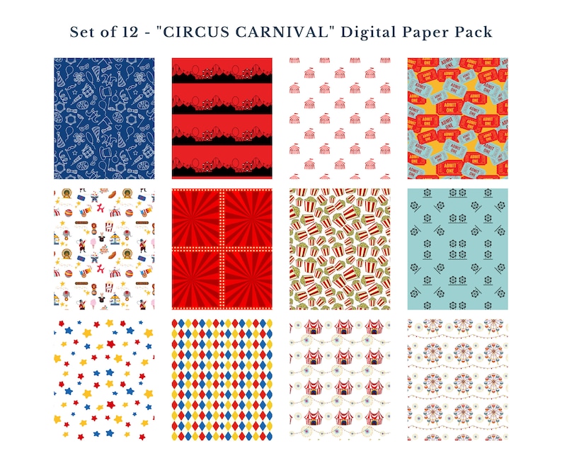 Circus Carnival Digital Paper Pack | Seamless Circus Patterns | Instant ...