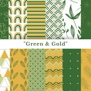 Scrapbooking Paper Green Gold Digital Paper Seamless Patterns ...