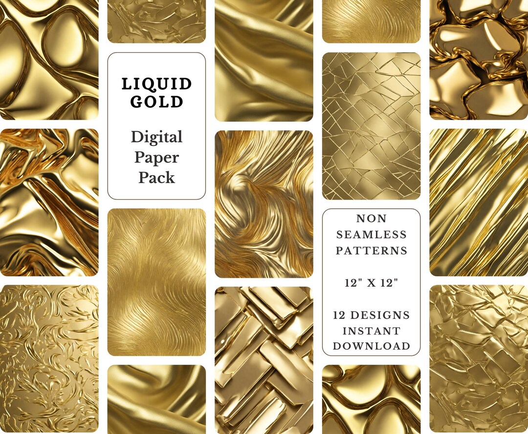 Digital Paper Pack, Liquid Gold Digital Backgrounds, Gold Foil Paper ...