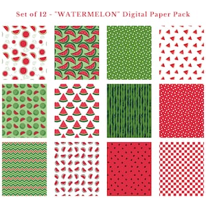 Digital Paper Pack Watermelon Patterns Scrapbooking Watermelons Digital ...
