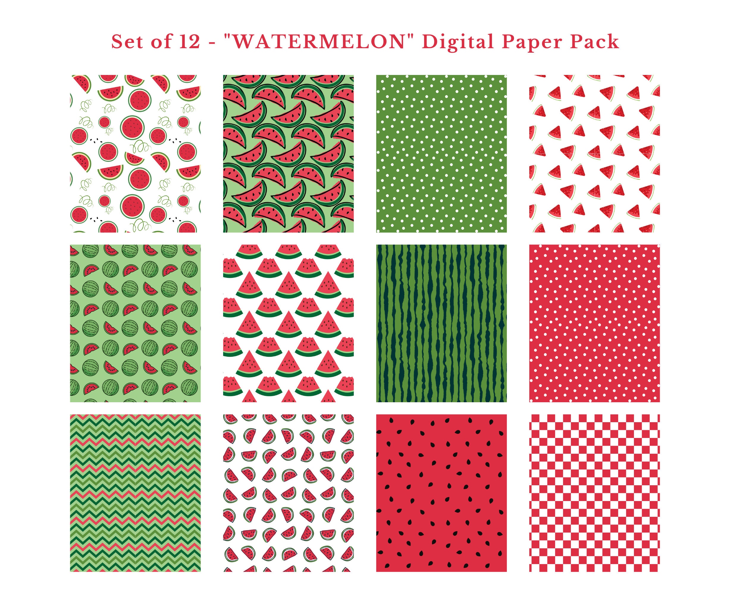 Digital Paper Pack Watermelon Patterns Scrapbooking Watermelons Digital ...