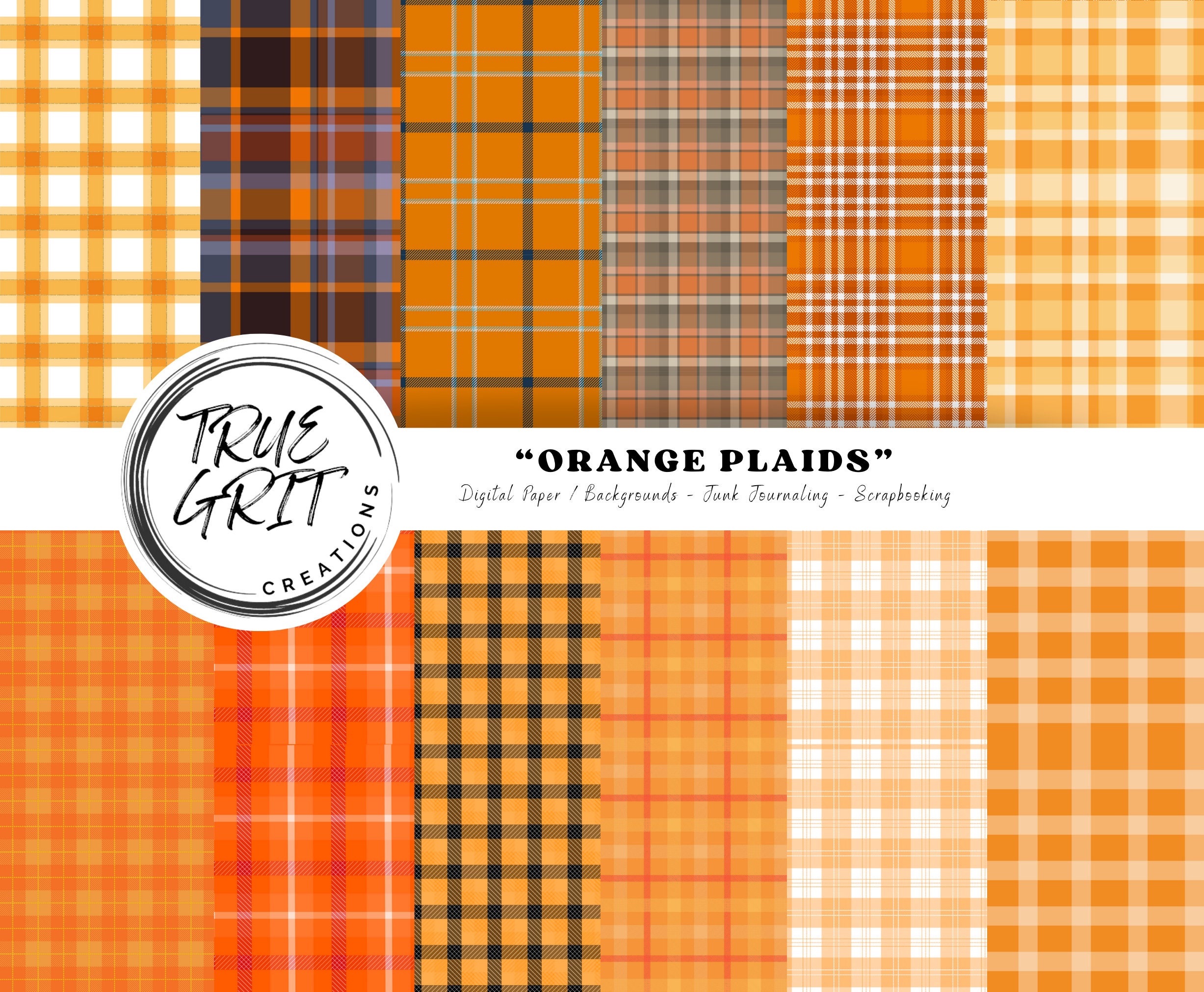 Orange Plaid Digital Paper Digital Paper Pack Gingham Check Digital ...