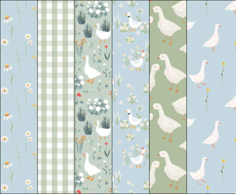 Goose Digital Paper Pack: Geese & Daisy Patterns (12x12, Digital ...