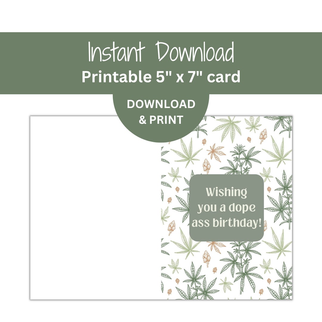 Birthday Card Funny Weed Printable Funny Printable Card Instant Download Printable Card Cannabis ...