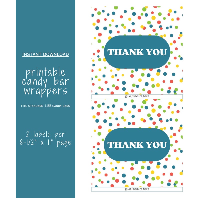 Thank You Candy Bar Wrapper Thank You Favors Printable Chocolate Bar ...