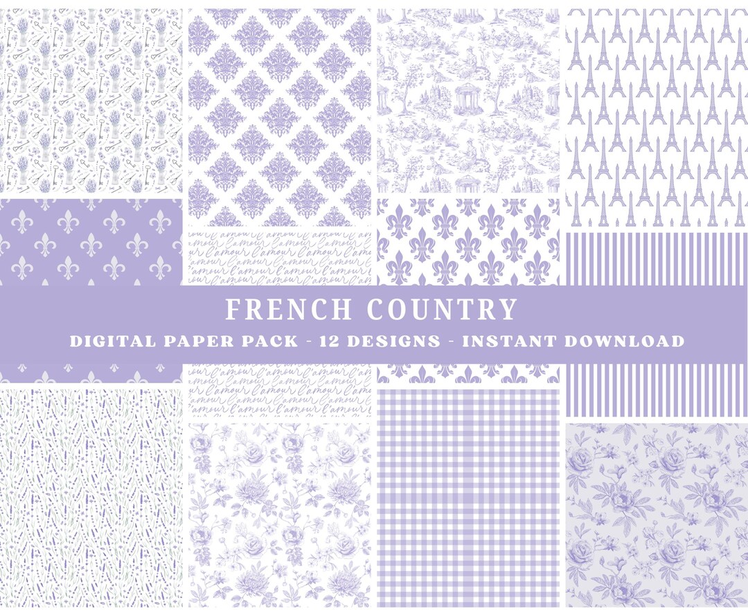 Purple French Floral Digital Paper: Scrapbook & Journal Kit (digital ...