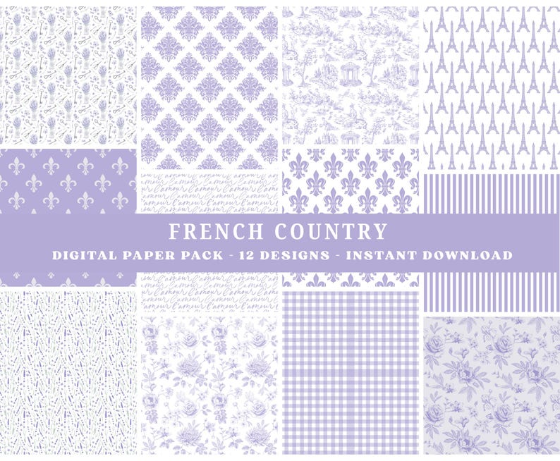 Purple French Floral Digital Paper: Scrapbook & Journal Kit (digital ...