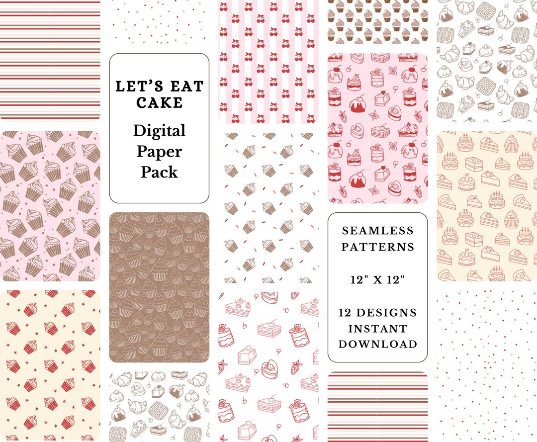 Cake Digital Paper Pack: Baking Scrapbook Patterns (digital Download ...