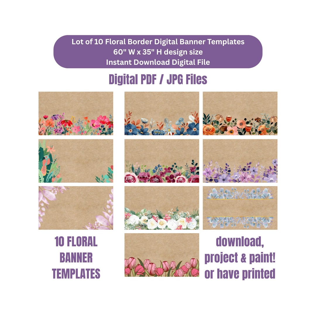 Floral Banner Template Bundle: Painted Paper Banners (PDF/JPG) - Etsy