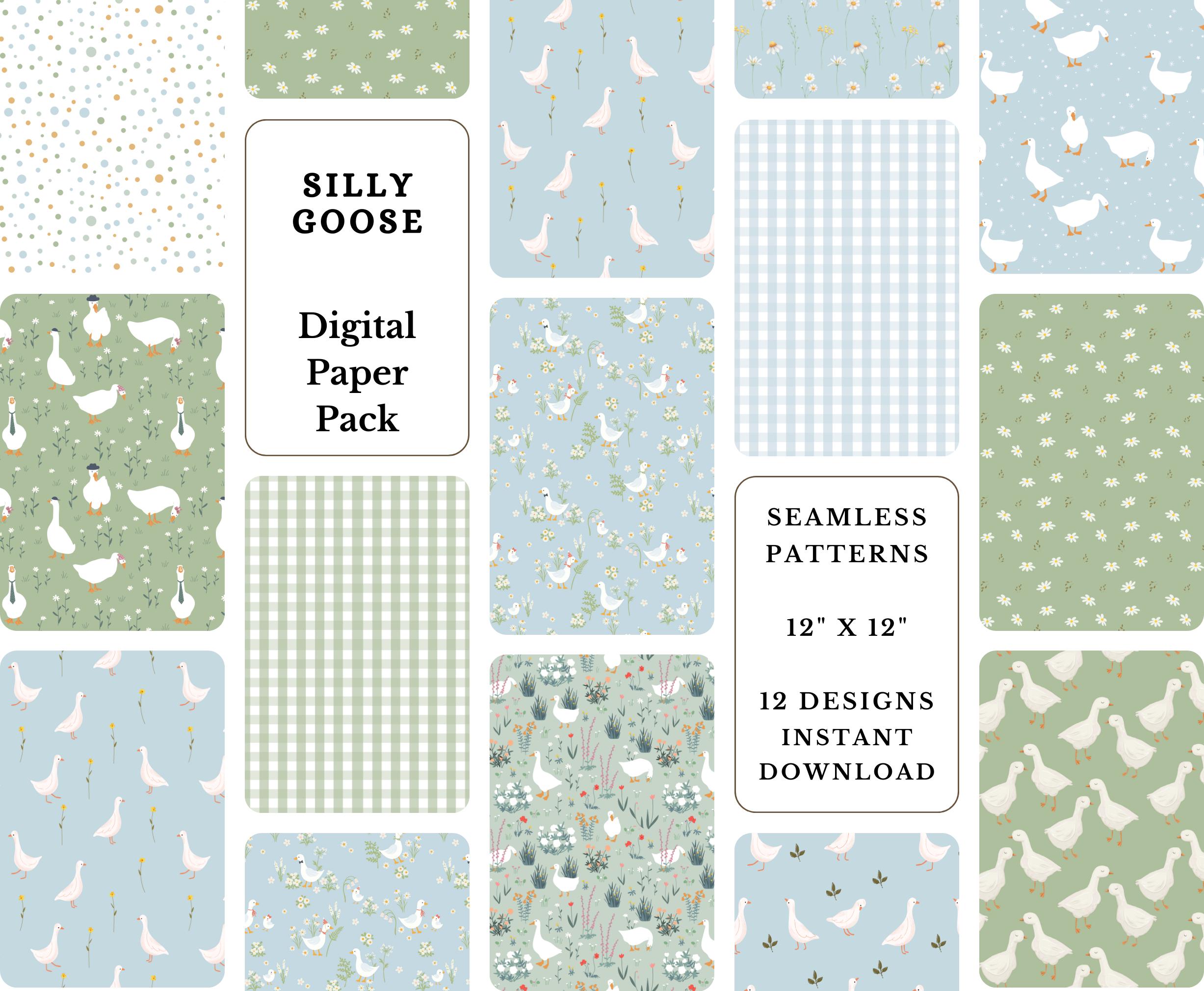 Goose Digital Paper Pack: Geese & Daisy Patterns (12x12, Digital ...