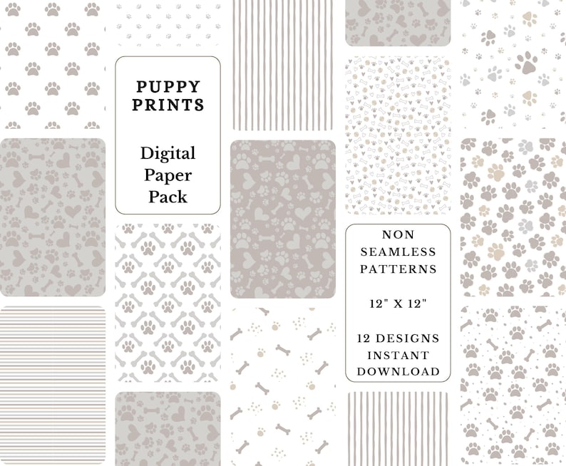 Paw Print Digital Paper | Animal Paw Digital Background | Paw Prints ...