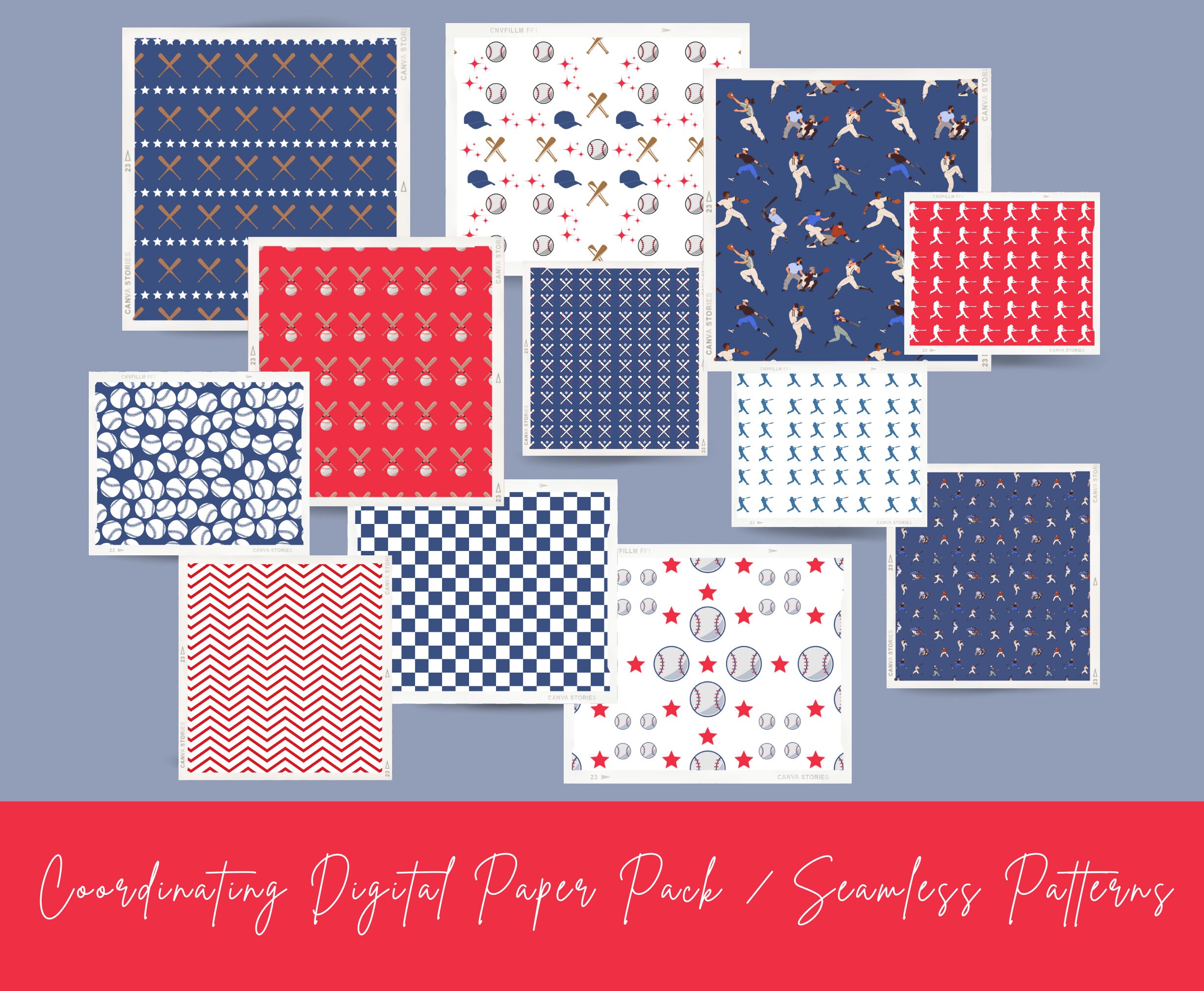 Fun Baseball Digital Paper Pack Sports Digital Backgrounds Instant ...