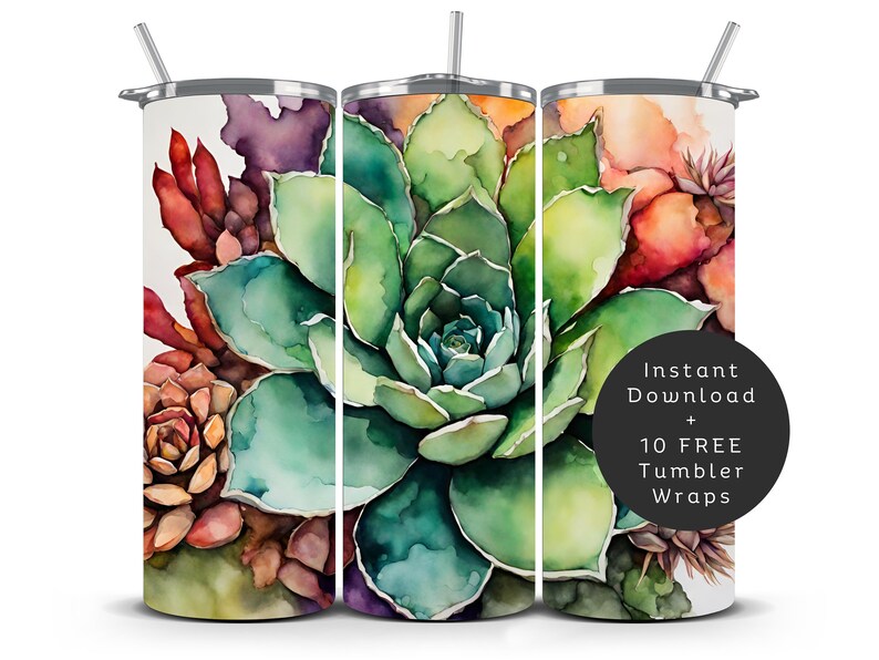 Succulent Pattern Tumbler Wrap Png | Floral Skinny Tumbler Wrap ...