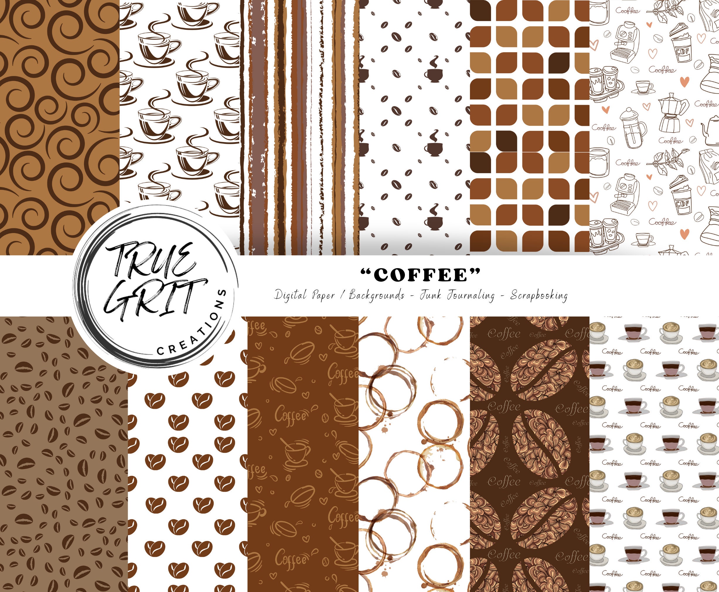 Coffee Digital Paper Pack, Coffee Pattern Scrapbook Paper, Coffee Lover ...