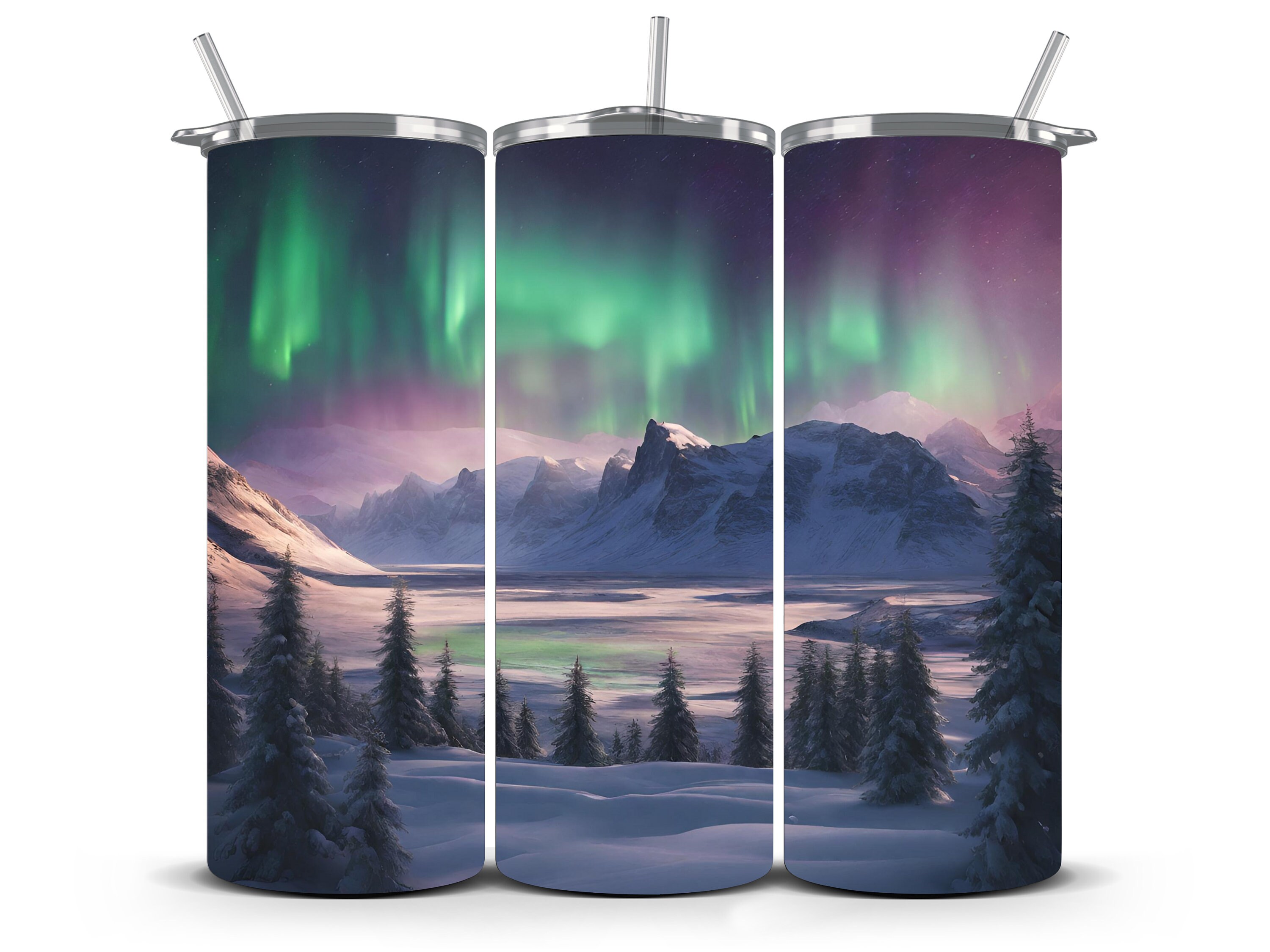 Northern Lights Tumbler Wrap | Aurora Borealis Tumbler Wrap | Snowy ...