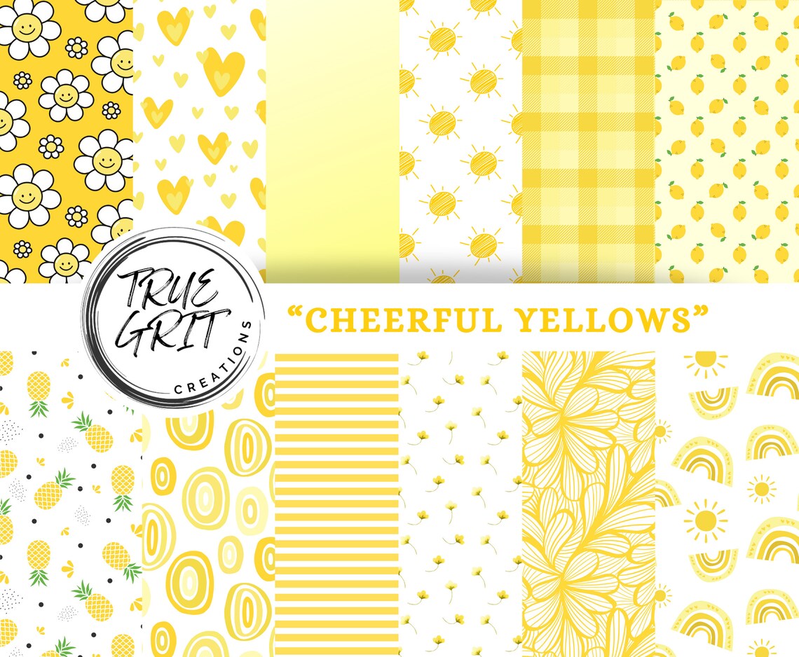 Yellow Sunshine Digital Paper Pack: Cheerful Scrapbook Patterns ...